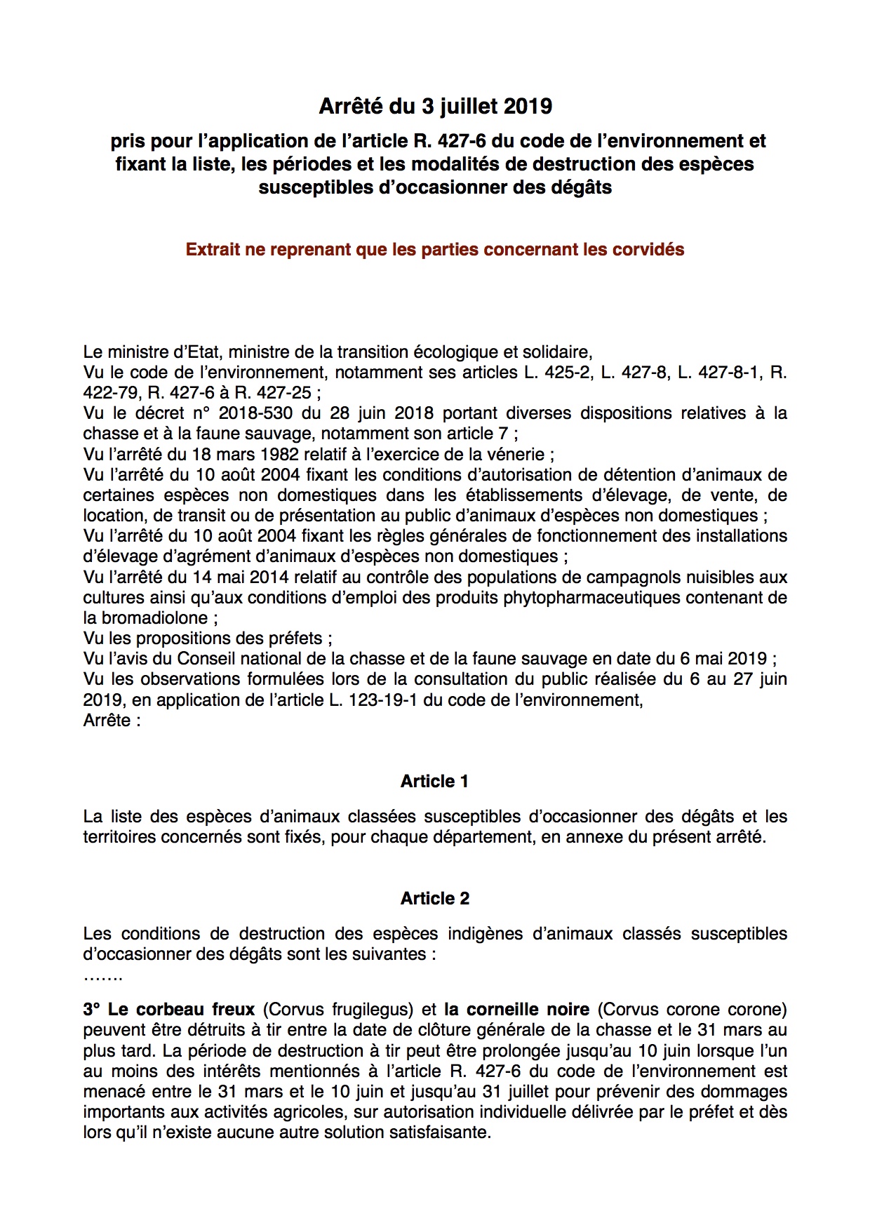 Arrêté du 3 juillet 2019 fixant les modalités de destruction des ... Arrêté du 3 juillet 2019 fixant les modalités de destruction des ...
